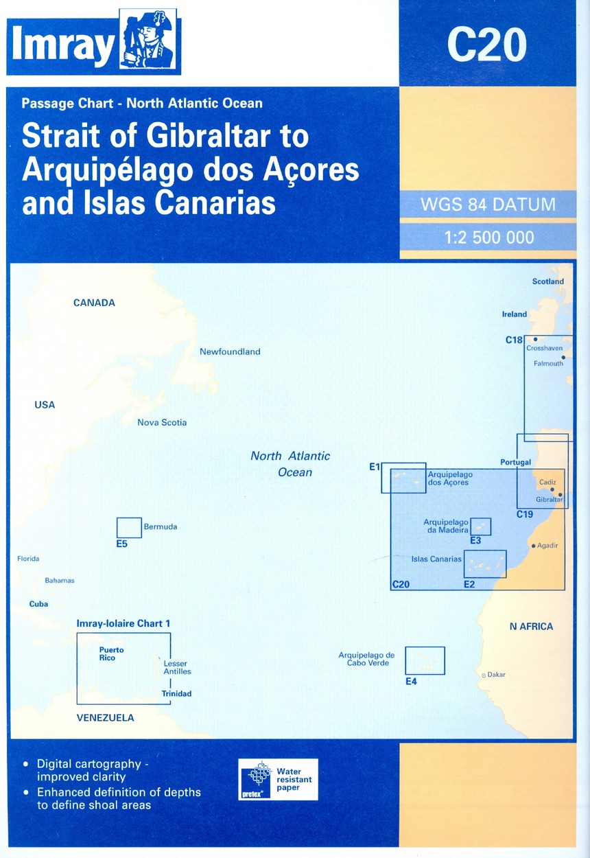IMRAY NAUTICAL CHART C20 - STRAIT OF GIBRALTAR TO ARQUIPELAGO DOS ACORES AND ISLAS CANARIAS