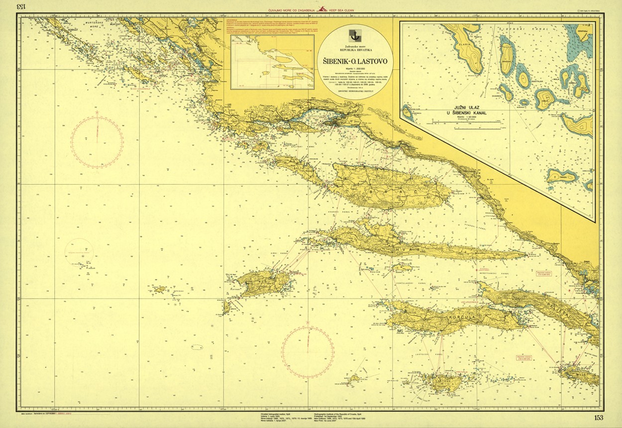 POMORSKA KARTA 153 - ŠIBENIK - O.LASTOVO, HRVATSKI HIDROGRAFSKI ...