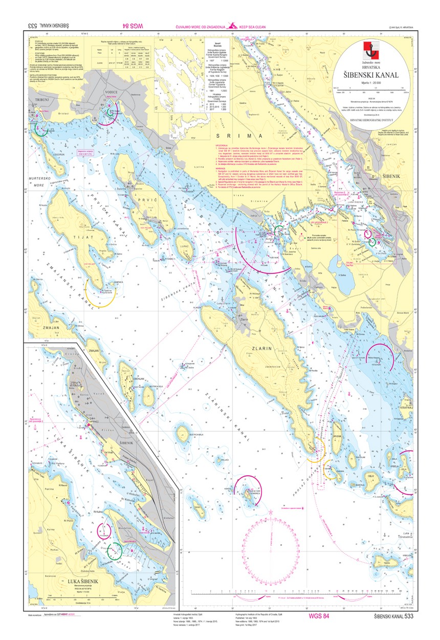 POMORSKA KARTA 43 - ŠIBENSKI KANAL, HRVATSKI HIDROGRAFSKI INSTITUT ...