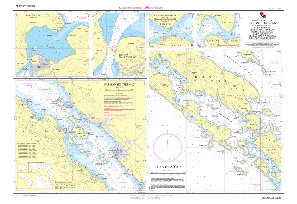 POMORSKA KARTA 37 - SREDNJI JADRAN (planovi luka i prolaza), HRVATSKI ...