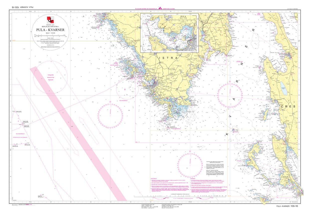 POMORSKA KARTA 100-16 PULA - KVARNER, HRVATSKI HIDROGRAFSKI INSTITUT ...