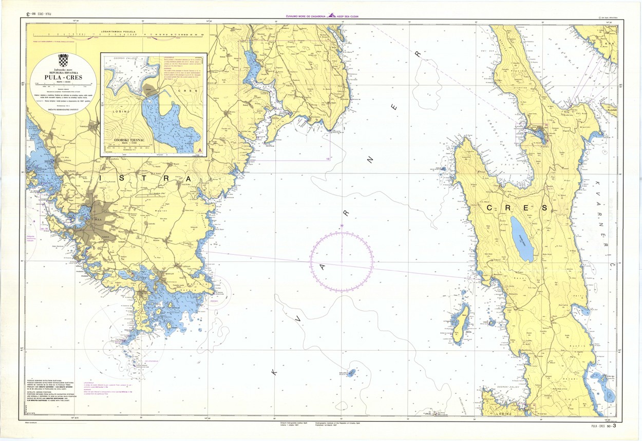 POMORSKA KARTA 50-3 PULA-CRES, HRVATSKI HIDROGRAFSKI INSTITUT - SPLIT ...