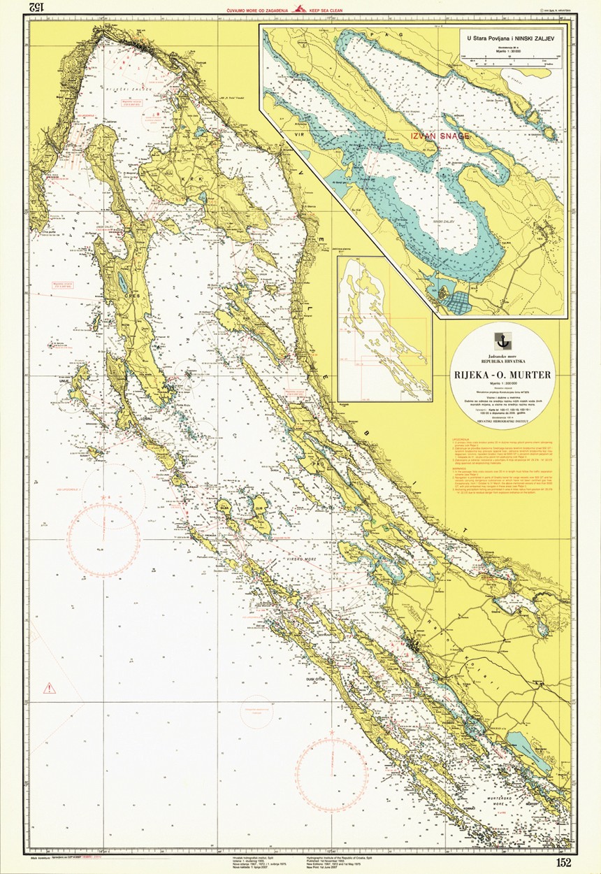 POMORSKA KARTA 152 - RIJEKA - O. MURTER, HRVATSKI HIDROGRAFSKI INSTITUT ...