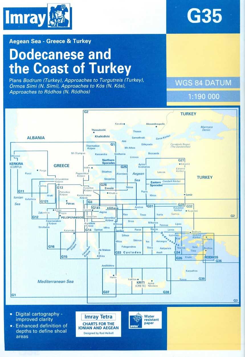 IMRAY NAUTICAL CHART G35 - DODECANESE AND THE COAST OF TURKEY, IMRAY ...